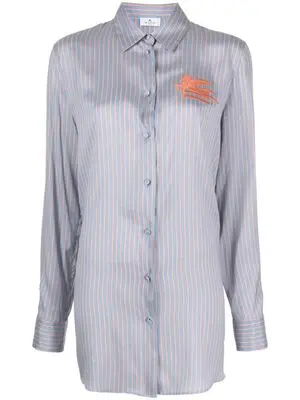 Etro Logo-embroidered Silk Shirt - Blue
