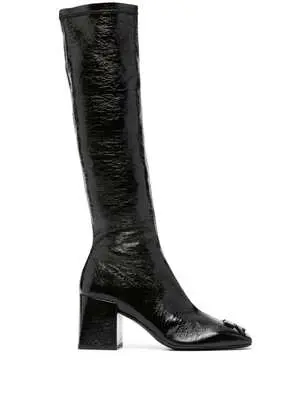 COURREGES 75mm Raised-logo Leather Knee Boots