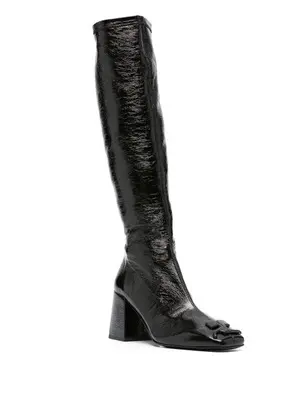 COURREGES 75mm Raised-logo Leather Knee Boots