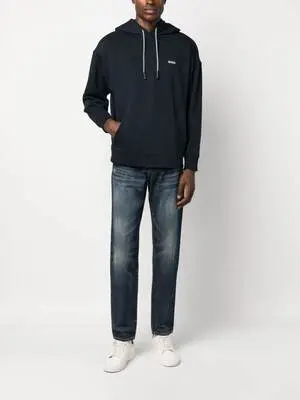 BOSS Embroidered Logo Drawstring Hoodie - Blue