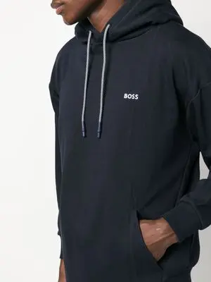 BOSS Embroidered Logo Drawstring Hoodie - Blue