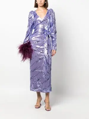 ROTATE BY BIRGER CHRISTENSEN Sequinned Wrap Midi Dress - Purple