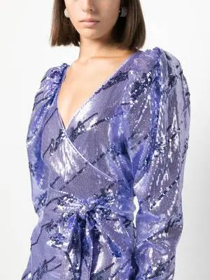 ROTATE BY BIRGER CHRISTENSEN Sequinned Wrap Midi Dress - Purple