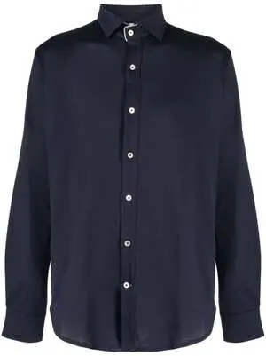 Eleventy Contrasting-trim Cotton Shirt - Blue
