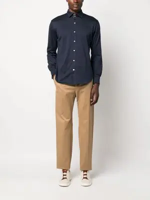 Eleventy Contrasting-trim Cotton Shirt - Blue
