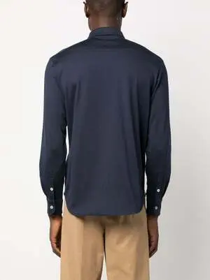 Eleventy Contrasting-trim Cotton Shirt - Blue