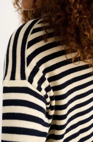 ALEX MILL Taylor Stripe Cotton & Cashmere Cardigan - Navy/ivory