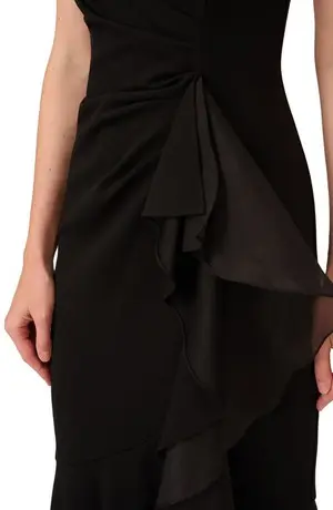 Adrianna Papell Ruffle Crepe Mermaid Gown - Black