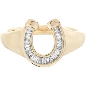 Adina Reyter Baguette Diamond Horseshoe Signet Ring - Yellow Gold