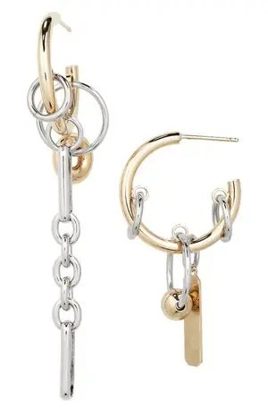 JUSTINE CLENQUET Iris Mismatched Two-tone Charm Hoop Earrings - Gold/ Palladium