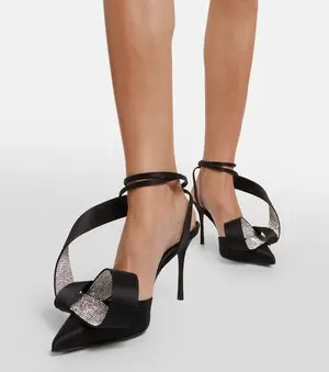 AREA X Sergio Rossi Embellished Satin Slingback Pumps