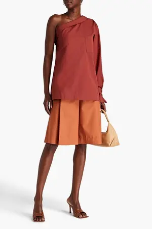 Bite Studios One-shoulder Cotton-poplin Top - Brick
