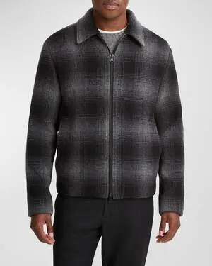 Vince Men's Tonal Plaid Zip-front Overshirt - H Blackh Grey