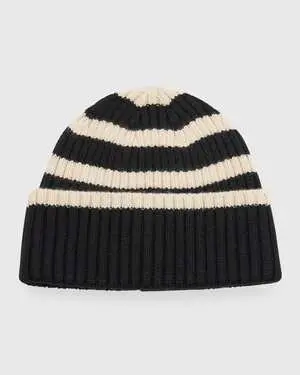 TOTÊME Signature Stripe Wool Beanie - Black