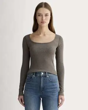 Everlane Luxe Rib Long-sleeve Scoop-neck T-shirt - Heathered Fatigue