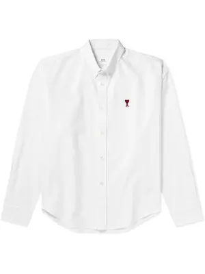 AMI Paris Button-down Collar Logo-embroidered Cotton Oxford Shirt