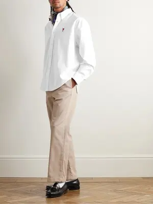 AMI Paris Button-down Collar Logo-embroidered Cotton Oxford Shirt