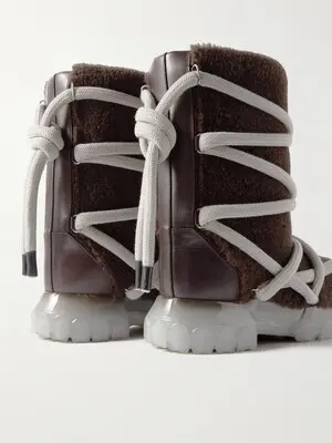 Rick Owens Lunar Tractor Leather-Trimmed Shearling Boots In Brown