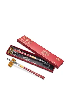 LIULI Blessed Chopsticks And Rests, Set Of 2 - Red/amber