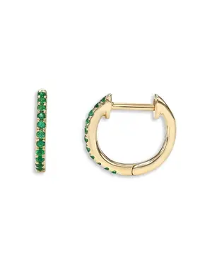 ZOE LEV 14k Yellow Gold Emerald Huggie Hoop Earrings - Green/gold