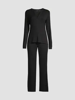 Natori Feathers Elets 2-piece Jersey Crop Lounge Set - Black