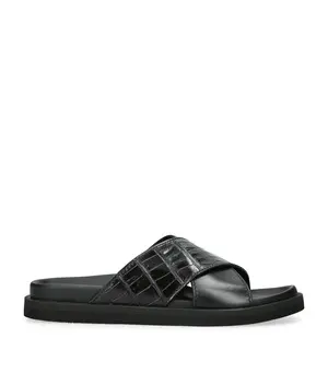Zegna Crocodile Leather Panarea Slides - Black