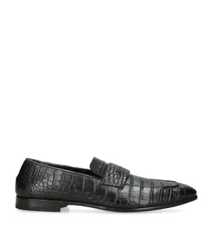 Zegna Crocodile Leather L'asola Loafers - Black