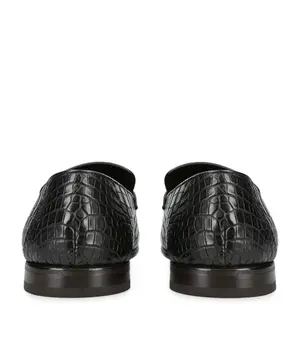 Zegna Crocodile Leather L'asola Loafers - Black