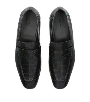 Zegna Crocodile Leather L'asola Loafers - Black