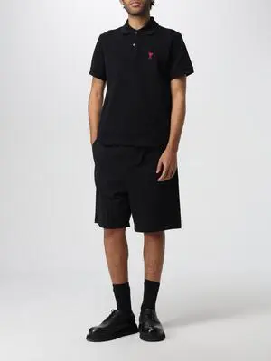 AMI Paris Slim Fit Embroidered Logo Polo Shirt In Organic Cotton - Black
