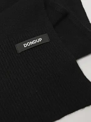 DONDUP Ribbed Wool And Cashmere Blend Scarf With Applied Logo - Black