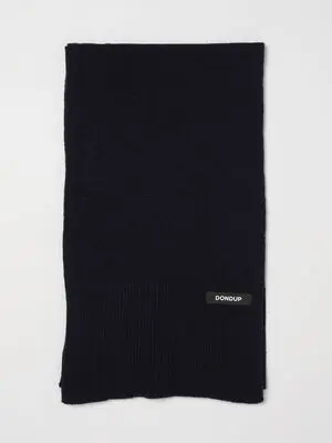 DONDUP Ribbed Wool And Cashmere Blend Scarf With Applied Logo - Blue