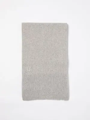 DONDUP Ribbed Wool And Cashmere Blend Scarf With Applied Logo Grey