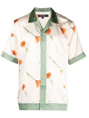 NAHMIAS Poppy-print Stretch-silk Shirt - Neutrals