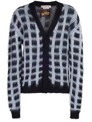 Marni Checked Mohair-blend Cardigan