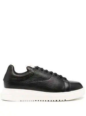 Emporio Armani Tumbled Leather Sneakers - Black