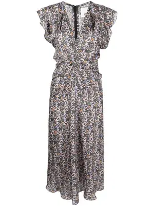 Isabel Marant Étoile Graphic Print V-neck Midi Dress - Black