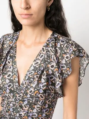 Isabel Marant Étoile Graphic Print V-neck Midi Dress - Black