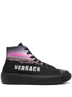 Versace High Top Graphic Print Lace-up Sneakers