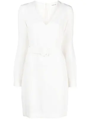 P.a.r.o.s.h Belted V-neck Mini Dress - White