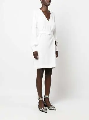 P.a.r.o.s.h Belted V-neck Mini Dress - White