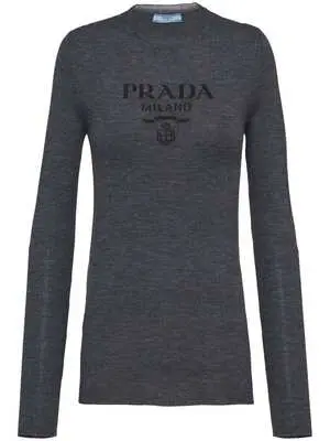 Prada Logo-intarsia Wool Jumper - Grey