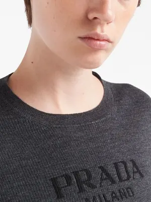 Prada Logo-intarsia Wool Jumper - Grey