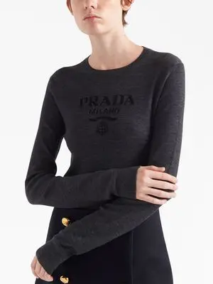 Prada Logo-intarsia Wool Jumper - Grey
