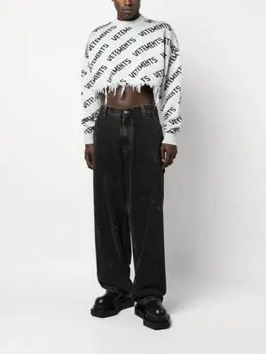 Vetements Frayed-hem Intarsia-knit Jumper - Silver