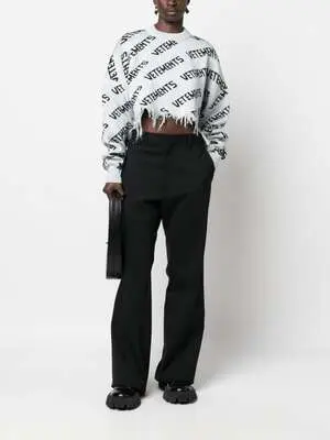 Vetements Frayed-hem Intarsia-knit Jumper - Silver