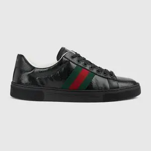 Gucci Ace Sneaker With Web, Black, Gg Canvas Black-9