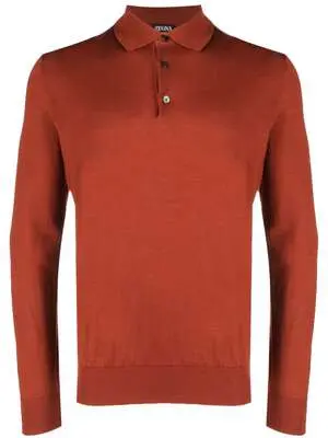 Zegna Long-sleeved Knit Polo Shirt - Orange