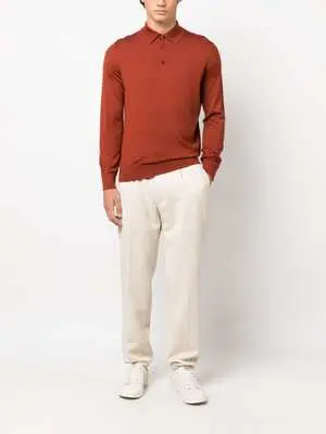 Zegna Long-sleeved Knit Polo Shirt - Orange