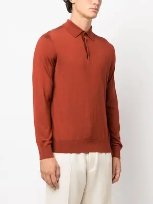 Zegna Long-sleeved Knit Polo Shirt - Orange